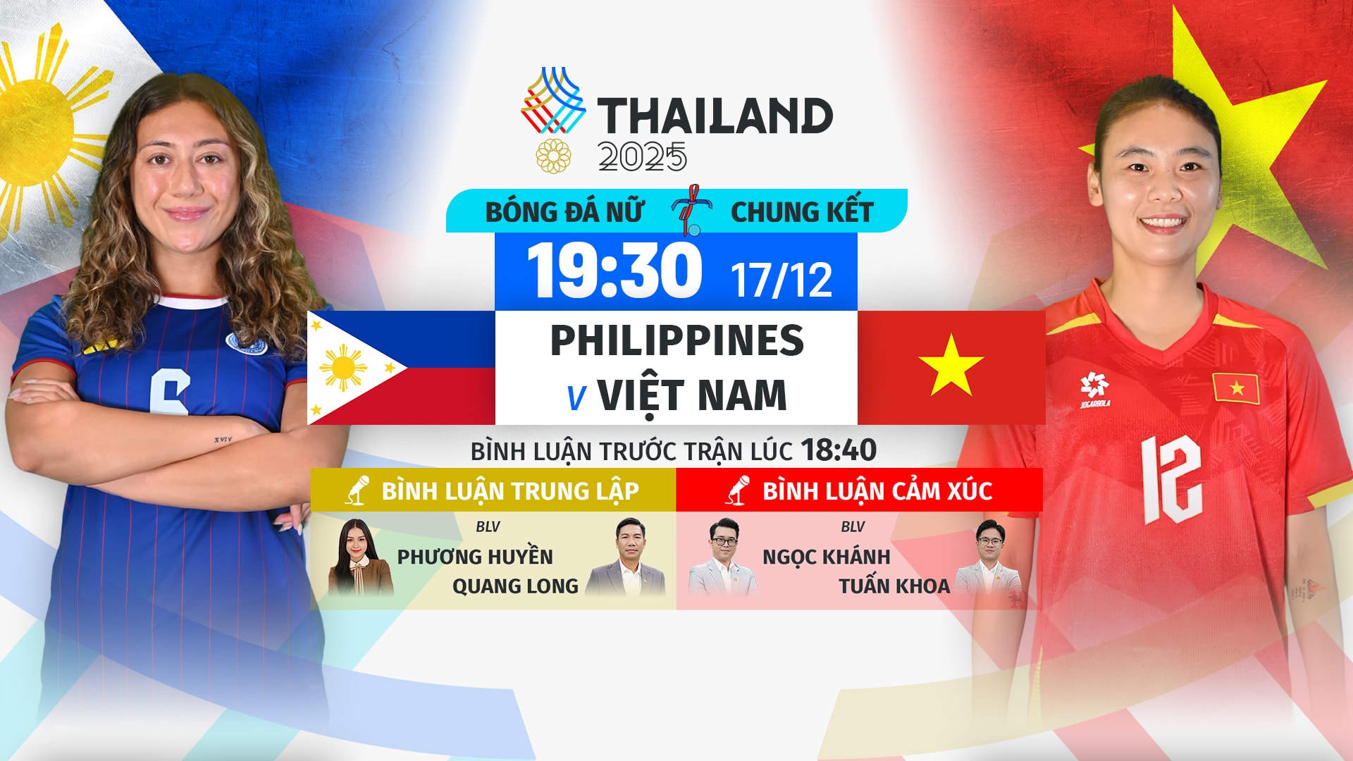 VTV6 trực tiếp chung kết bóng đá nữ Việt Nam vs Philippines hôm nay 17/12