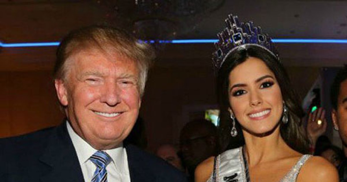 A moment of Donald Trump having fun with beauty queens.
