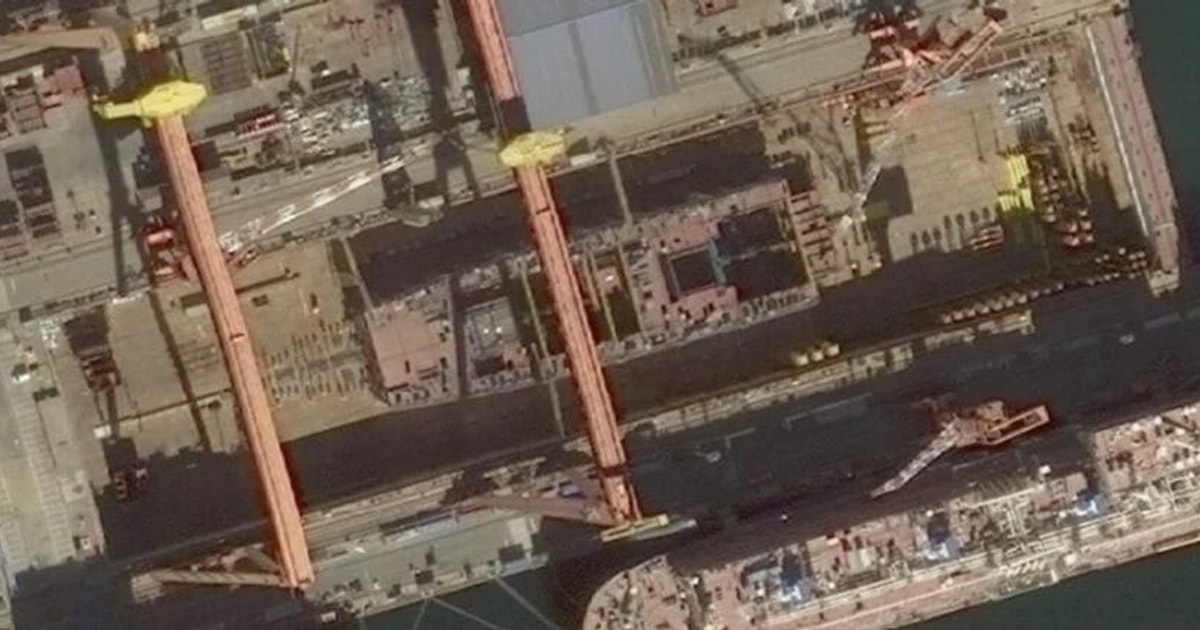 Satellite images reveal China's first nuclear-powered aircraft carrier.